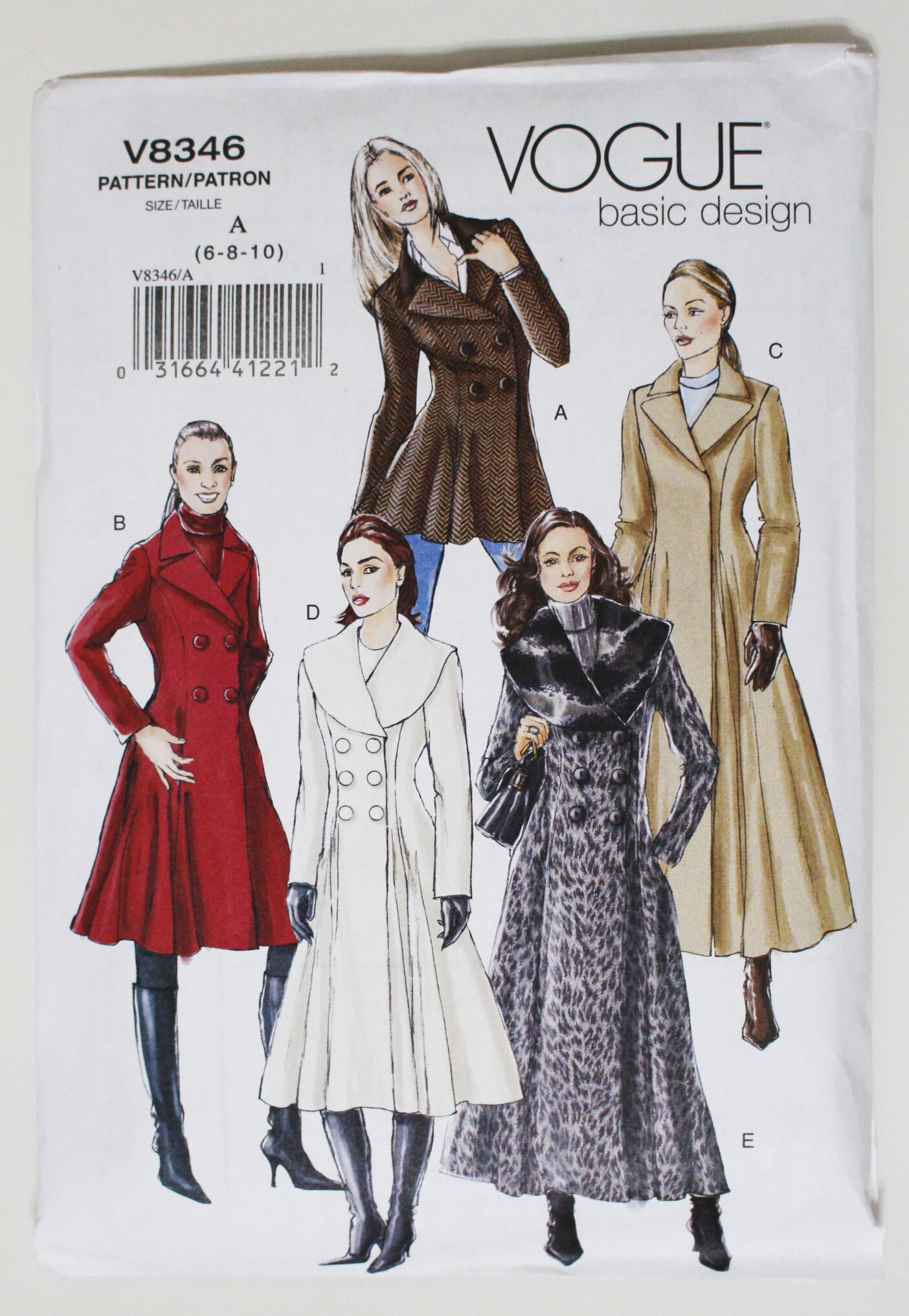 Vogue Sewing Pattern for Coat Vogue 8346 Bust 30.5 to 32.5 Sizes 6 to ...