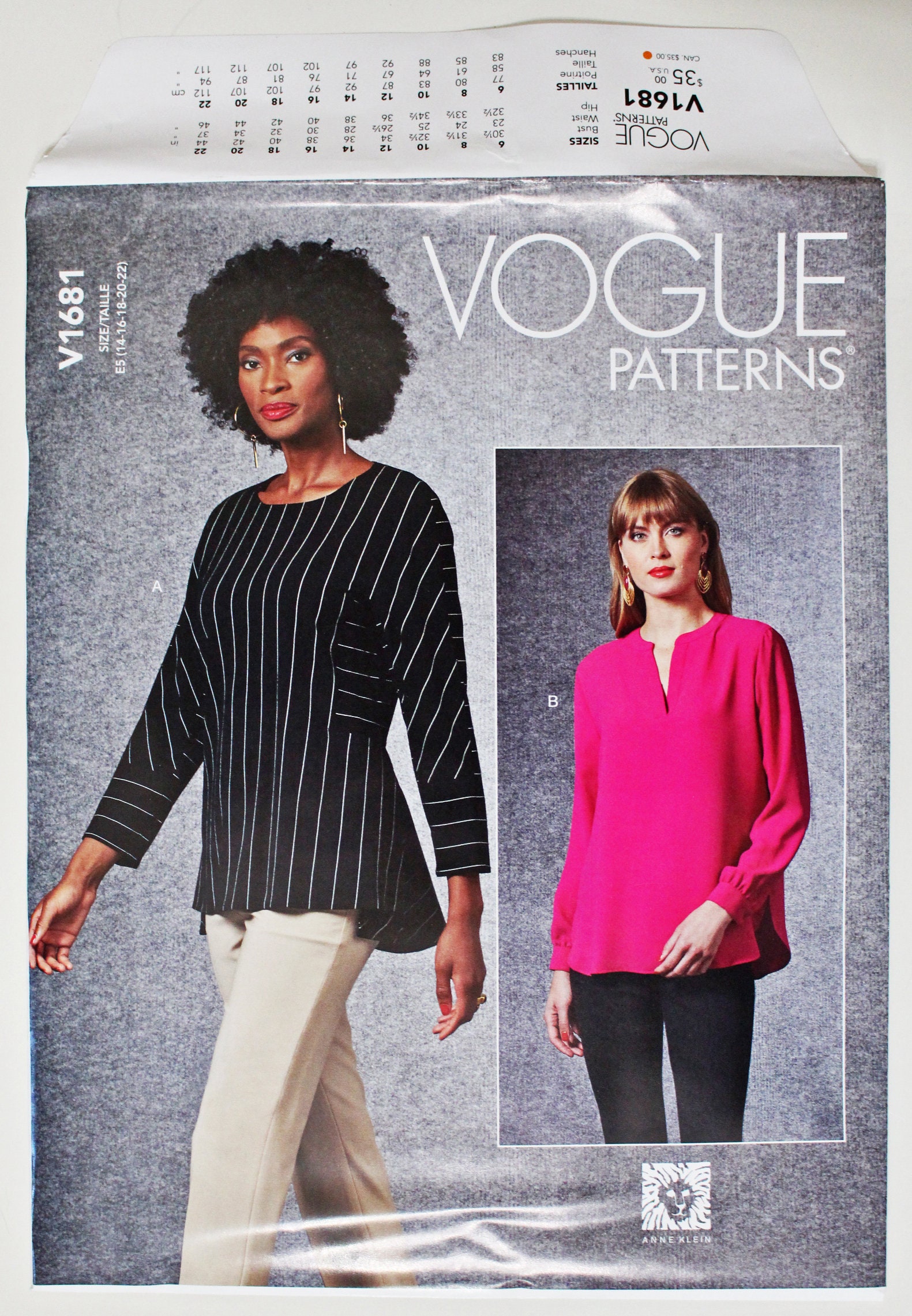 Designer Sewing Pattern for Women's Top Anne Klein - Etsy