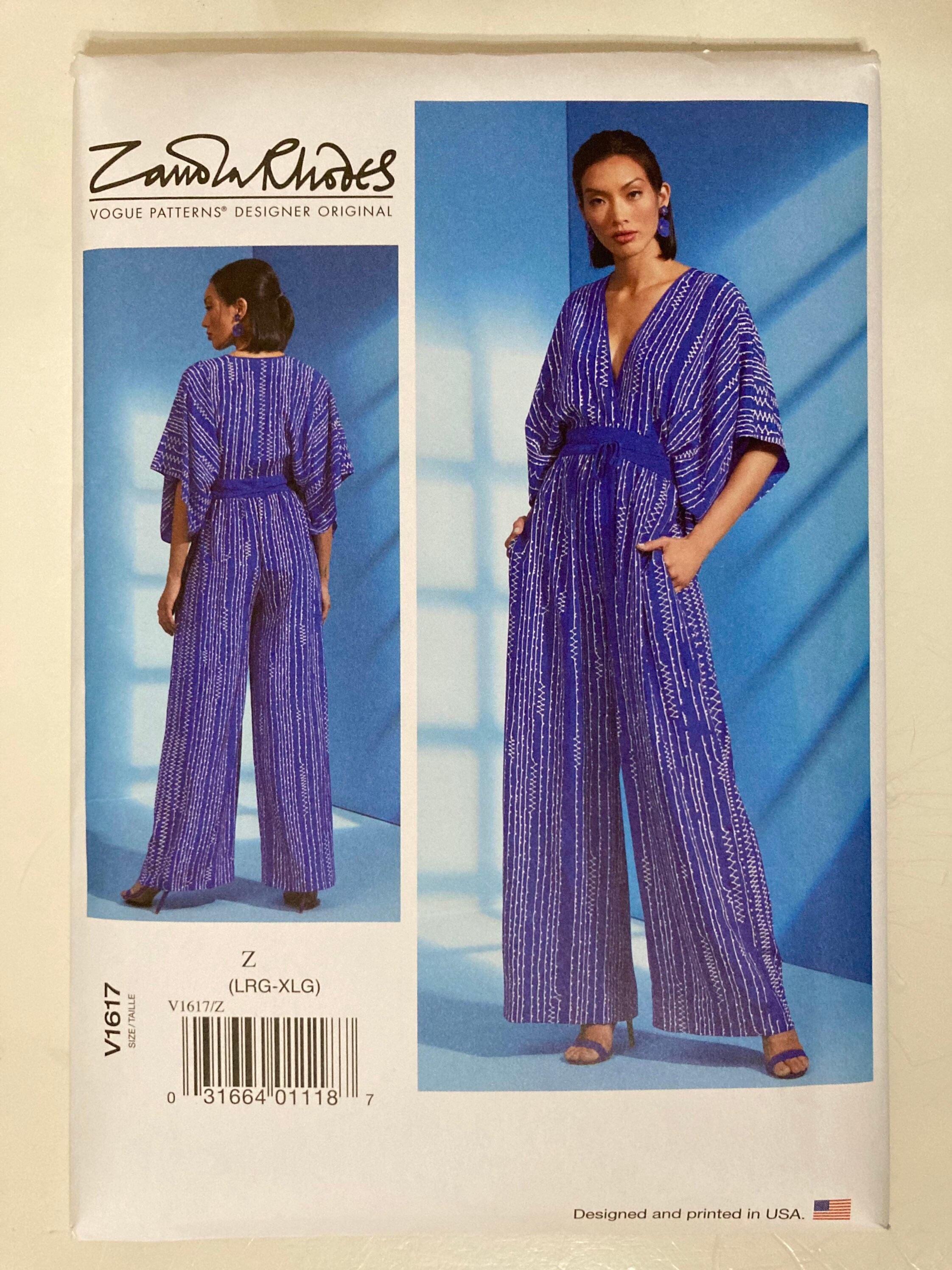 Designer Zandra Rhodes Sewing Pattern for Jumpsuit Vogue 1617 Sizes 16 ...