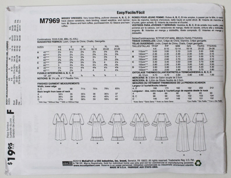 Sewing Pattern for Women's Dress - Mccall's 7969 - Bust 29.5 to 36 ...