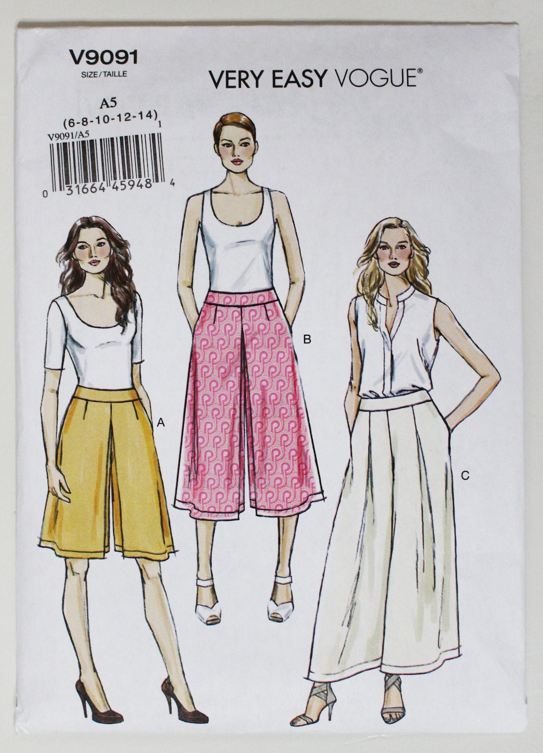 Vogue Sewing Pattern for Women's Pants and Culottes - Vogue 9091 - Hip ...
