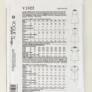 Vogue Sewing Pattern for Dress - Vogue 1822 - Bust 38 to 46 - Sizes 16 ...