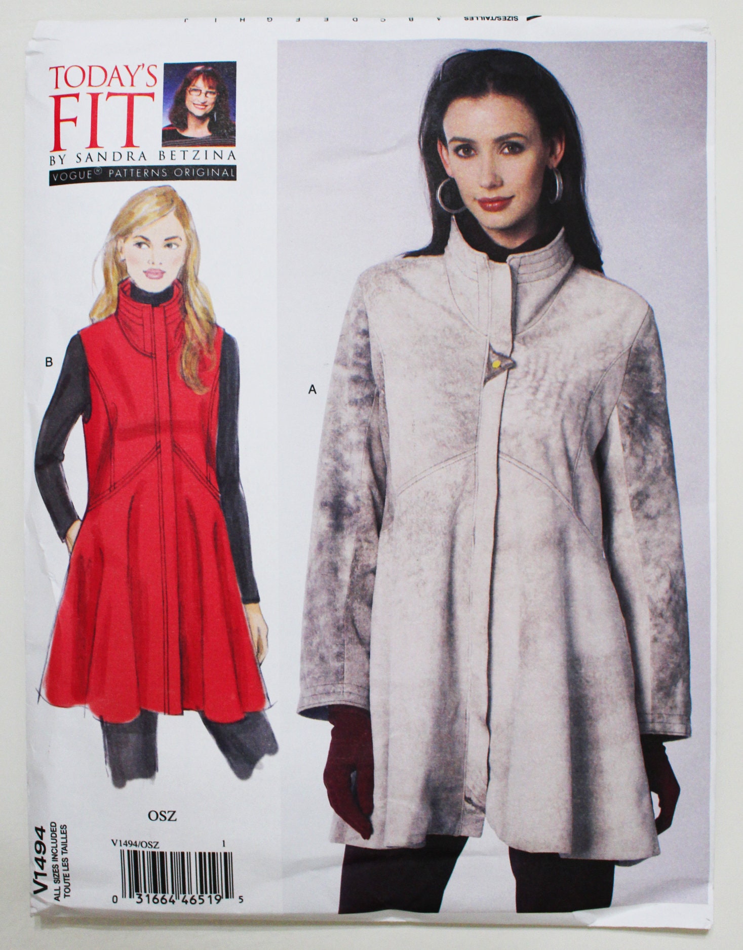 Sewing Pattern for Women's Coat / Jacket and Vest Vogue 1494 by ...