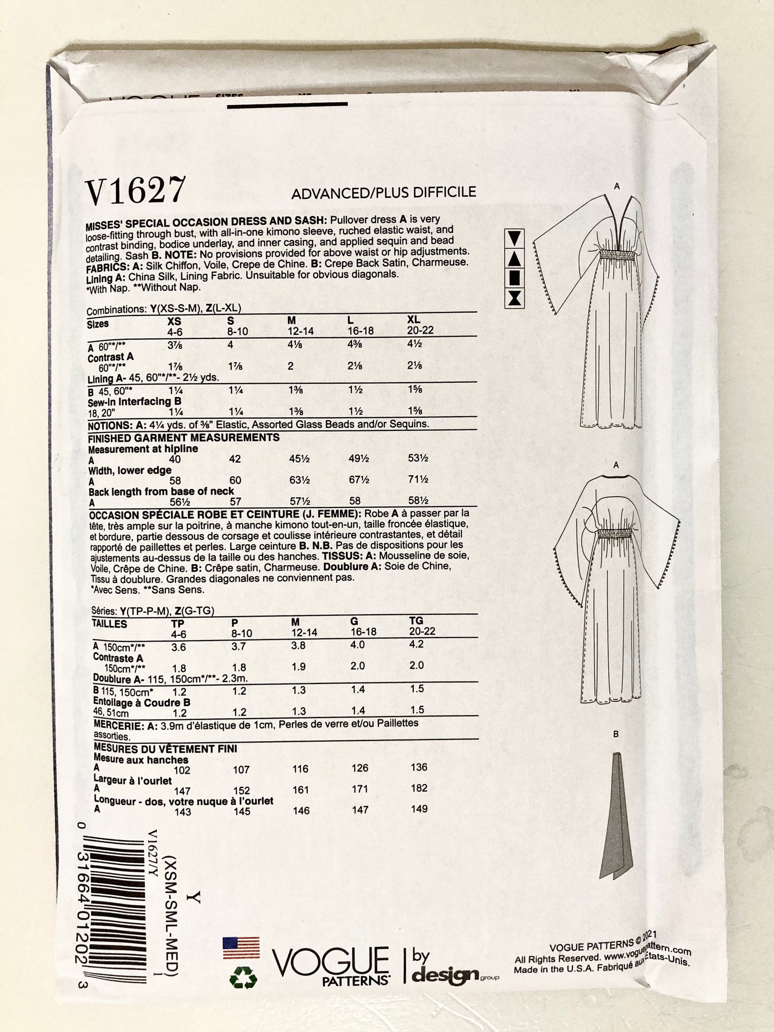 Designer Zandra Rhodes Sewing Pattern for Dress / Caftan / Kimono ...