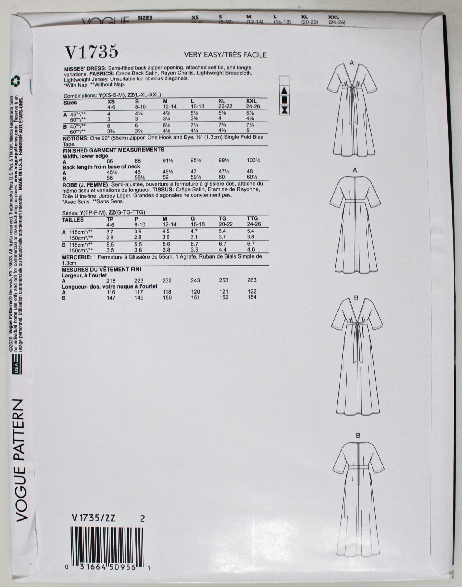 Vogue sewing pattern for dress / caftan / kimono / cover-up | Etsy