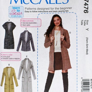 Learn to Sew Sewing Pattern for Women's Cardigan and Vest - Mccall's ...