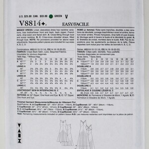 Vogue Sewing Pattern for Women's Dress - Vogue 8814 - Bust 36 to 44 ...