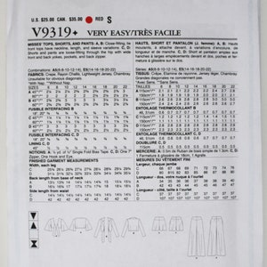 Vogue Sewing Pattern for Shorts & Wide Leg Pants and Tie-front Top ...