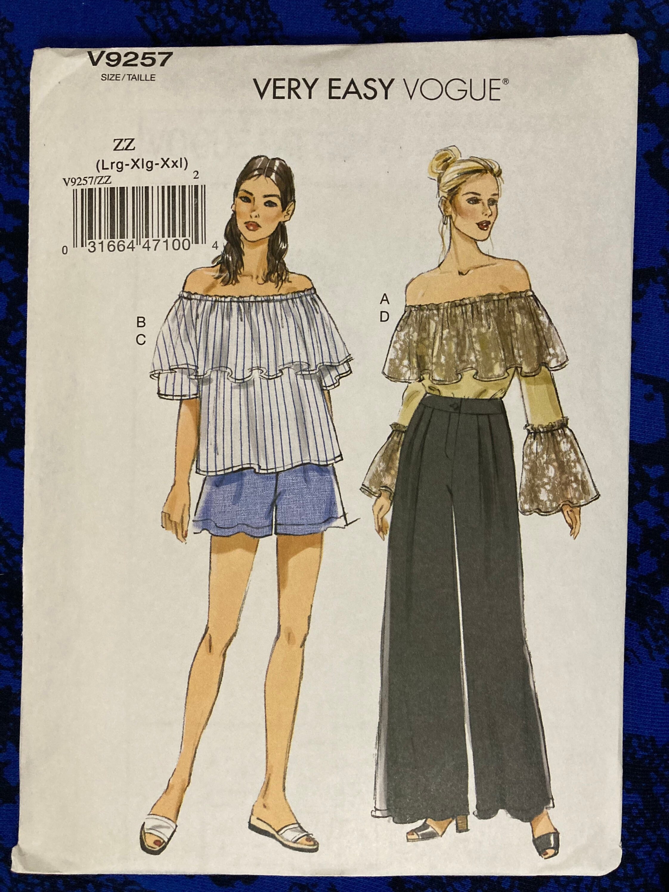 Vogue Sewing Pattern for Top Pants and Shorts Vogue 9257 Very Easy Bust ...