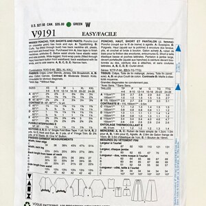 Vogue Sewing Pattern for Top Poncho Shorts & Pants - Vogue 9191 - Vogue ...