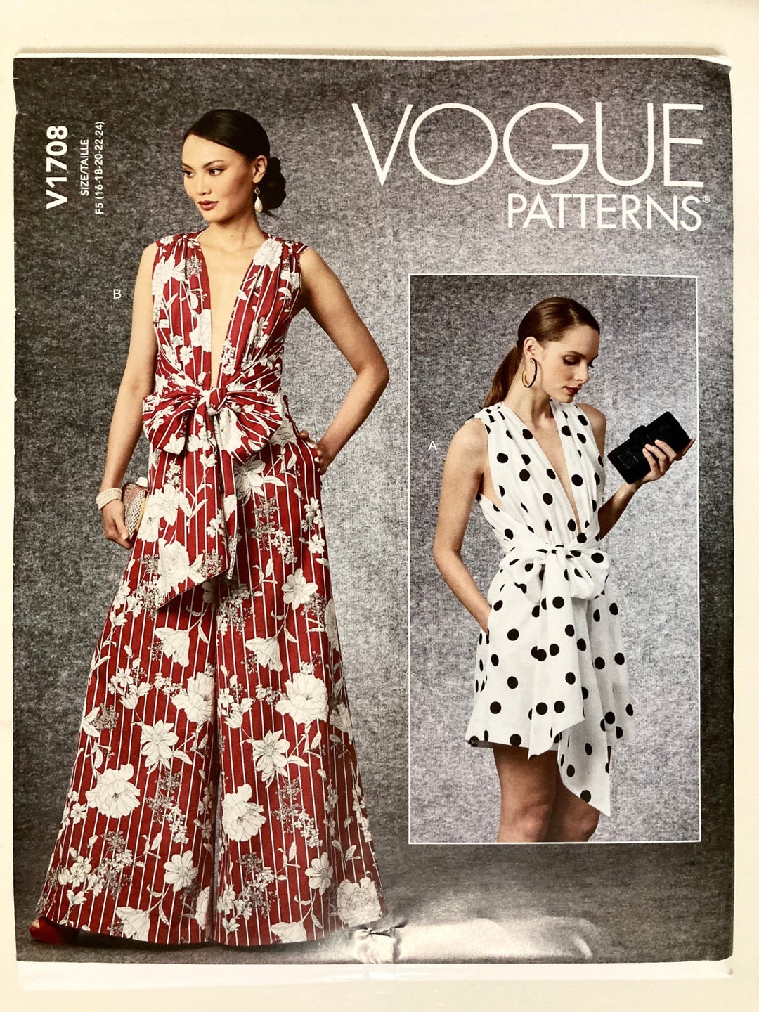 Sewing Pattern for High Fashion Jumpsuit - Vogue 1708 - Sizes 16 to 24 ...