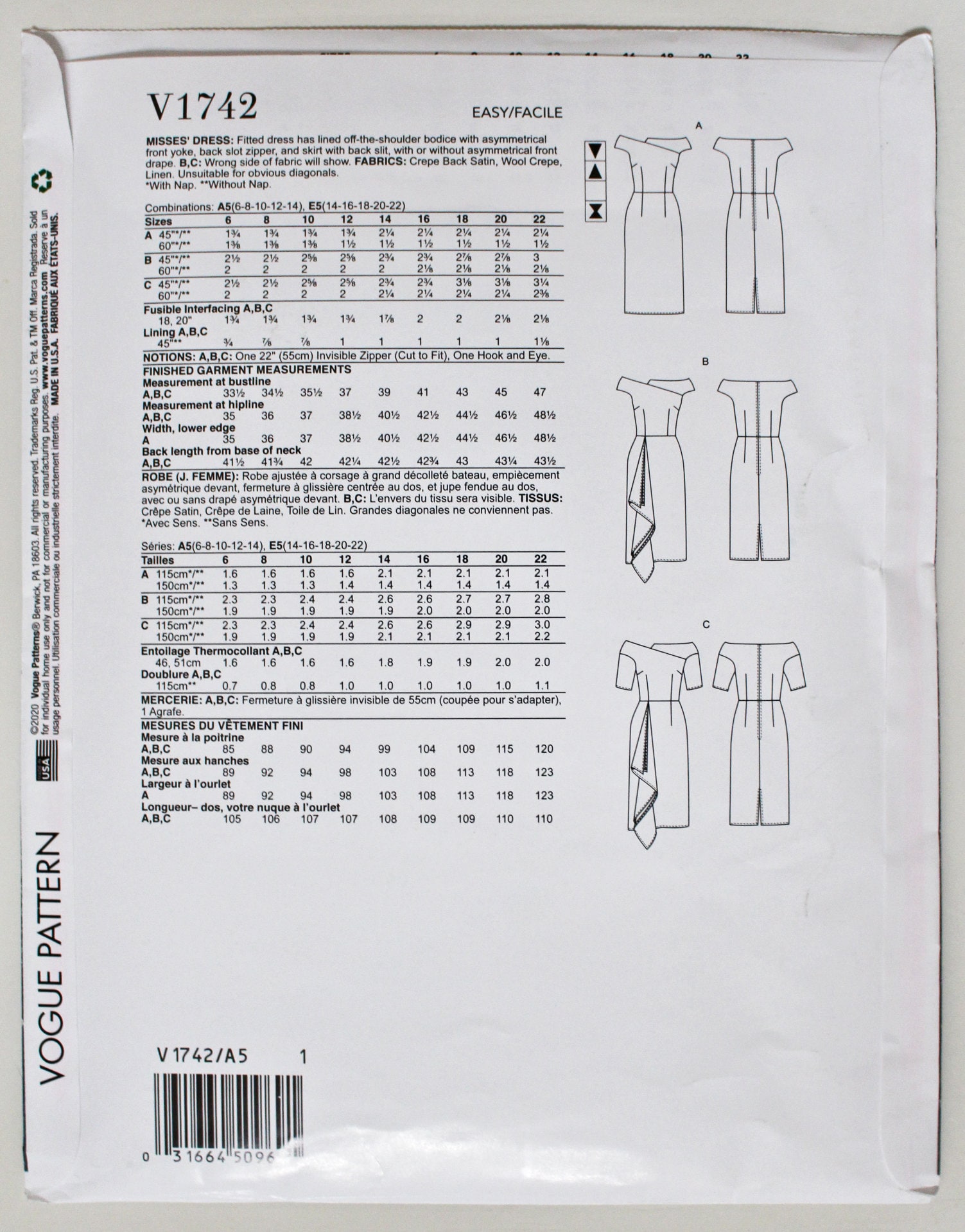 Vogue Sewing Pattern for Designer-inspired Dress - Vogue 1742 -formerly ...
