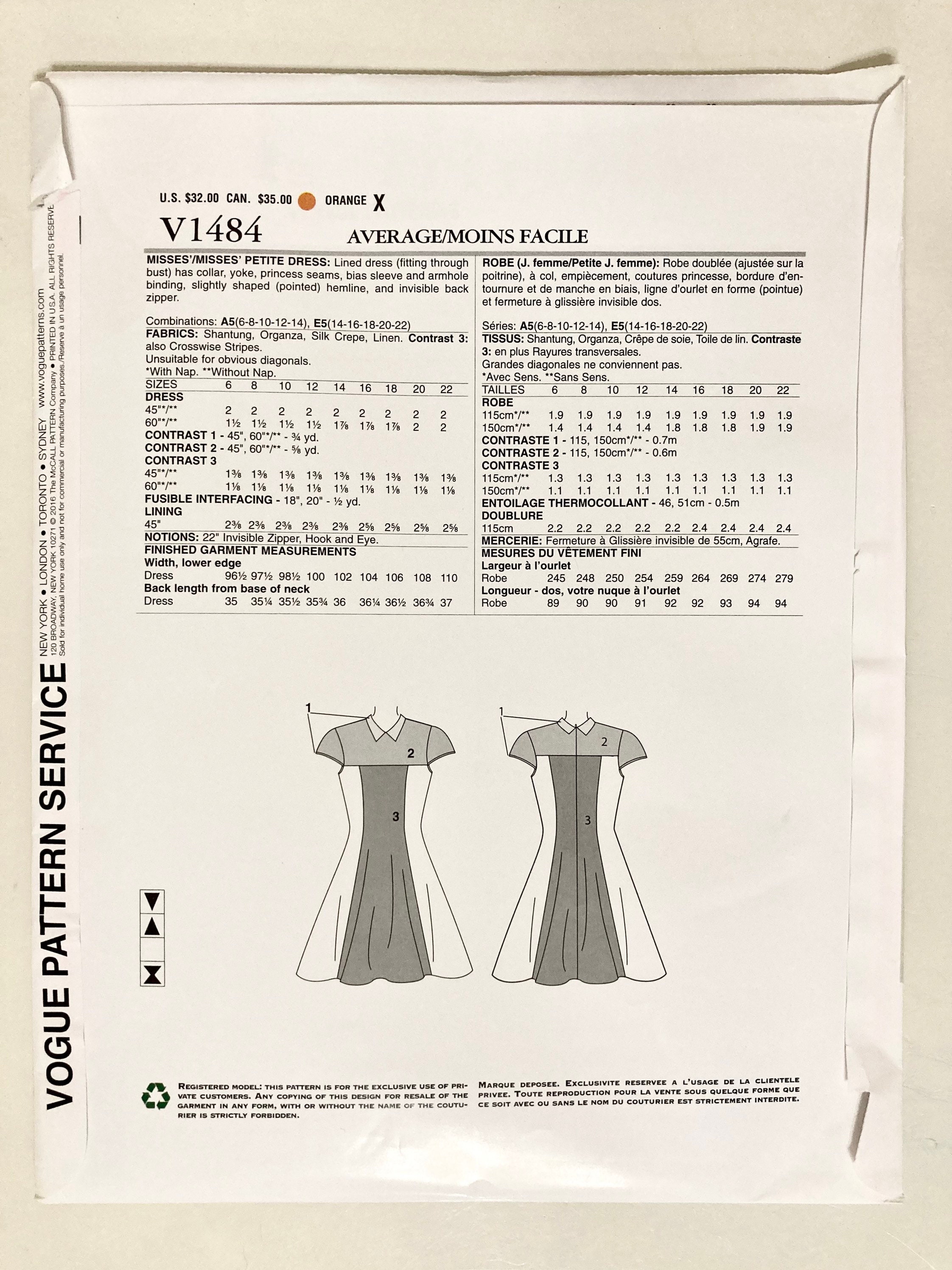 Designer Zandra Rhodes Sewing Pattern for Dress Vogue 1484 Bust 30.5 to ...