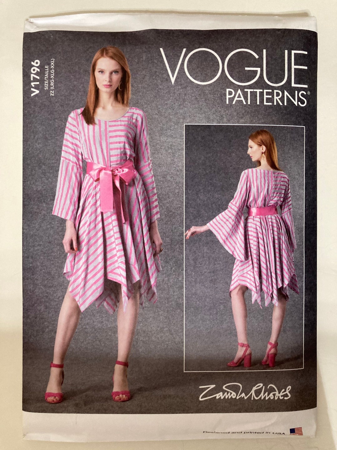Designer Zandra Rhodes Sewing Pattern for Dress - Vogue 1796 - Bust 38 ...