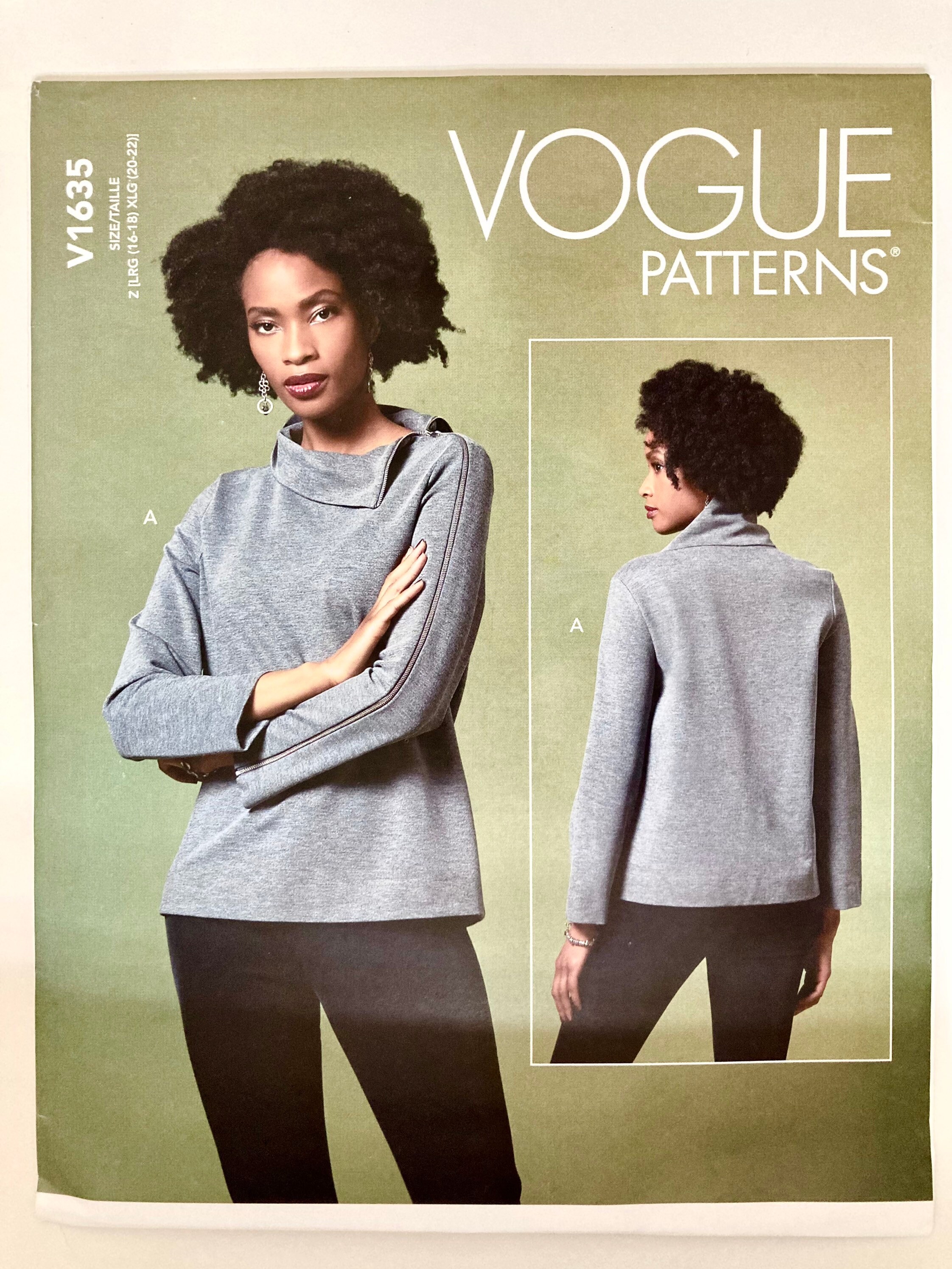 Vogue Sewing Pattern for Women's Top With Unique Zipper Sleeve Vogue ...