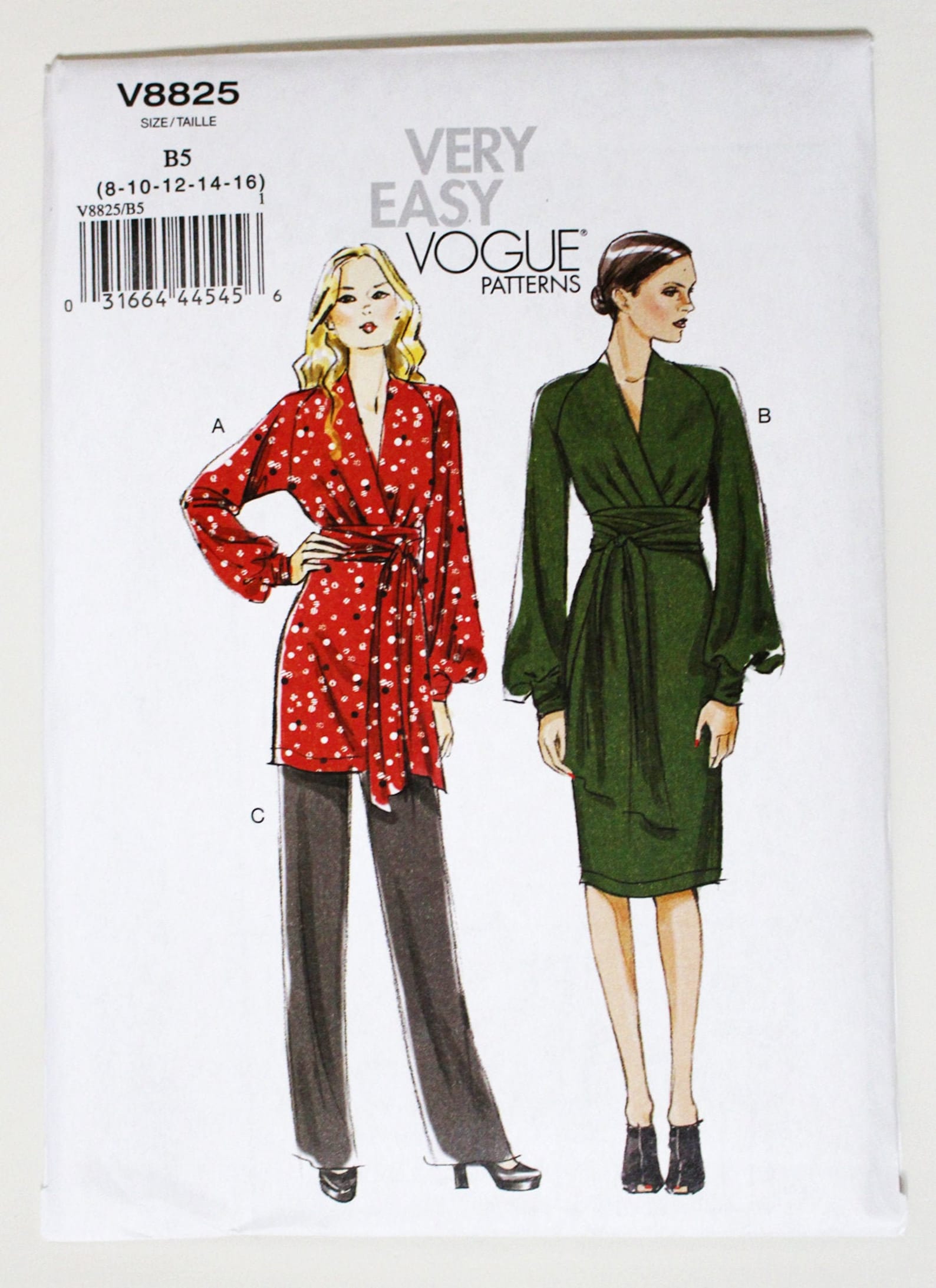 Vogue Sewing Pattern for Wrap Dress / Top & Pants - Vogue 8825 - Bust ...