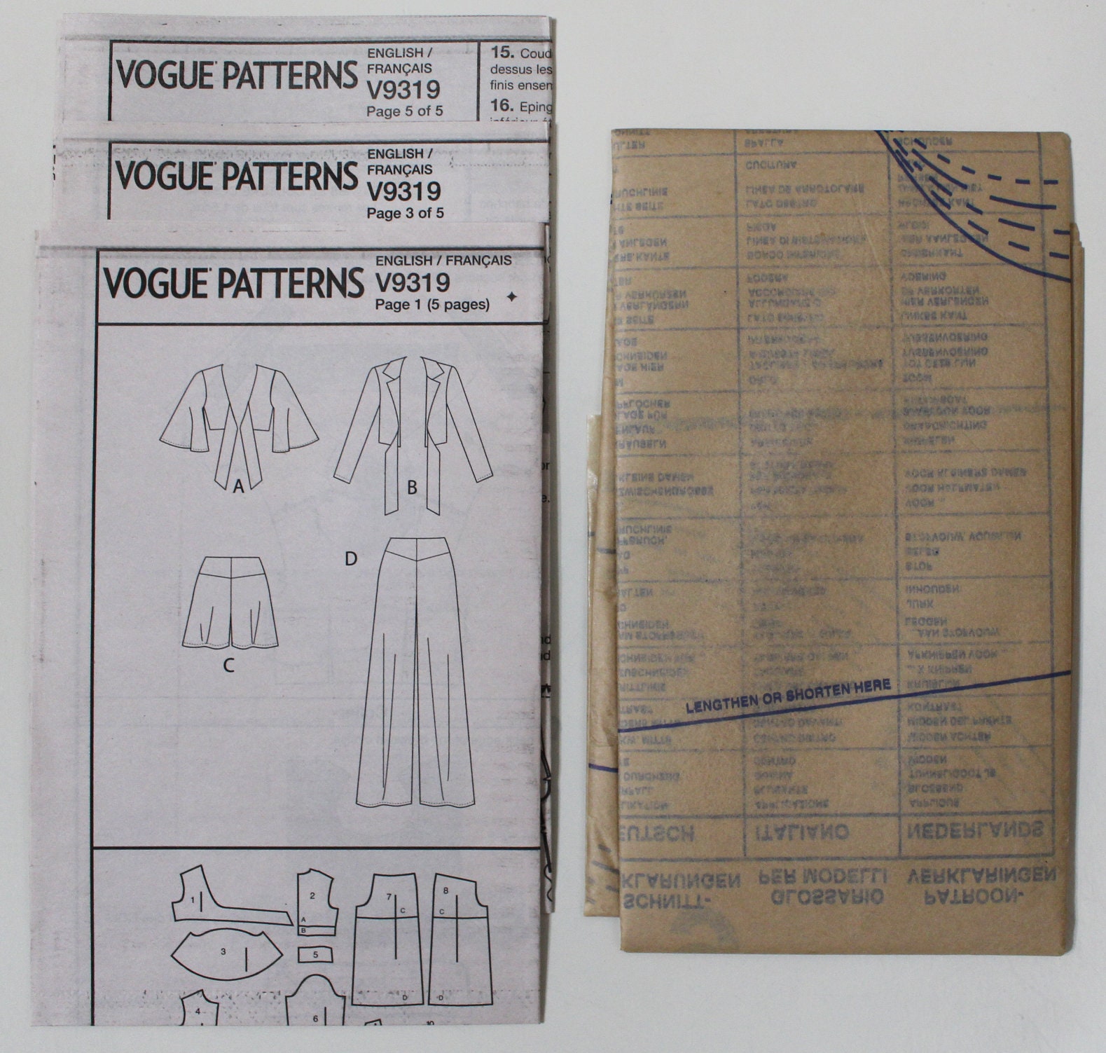 Vogue Sewing Pattern for Shorts & Pants and Tie-front Top - Vogue 9319 ...