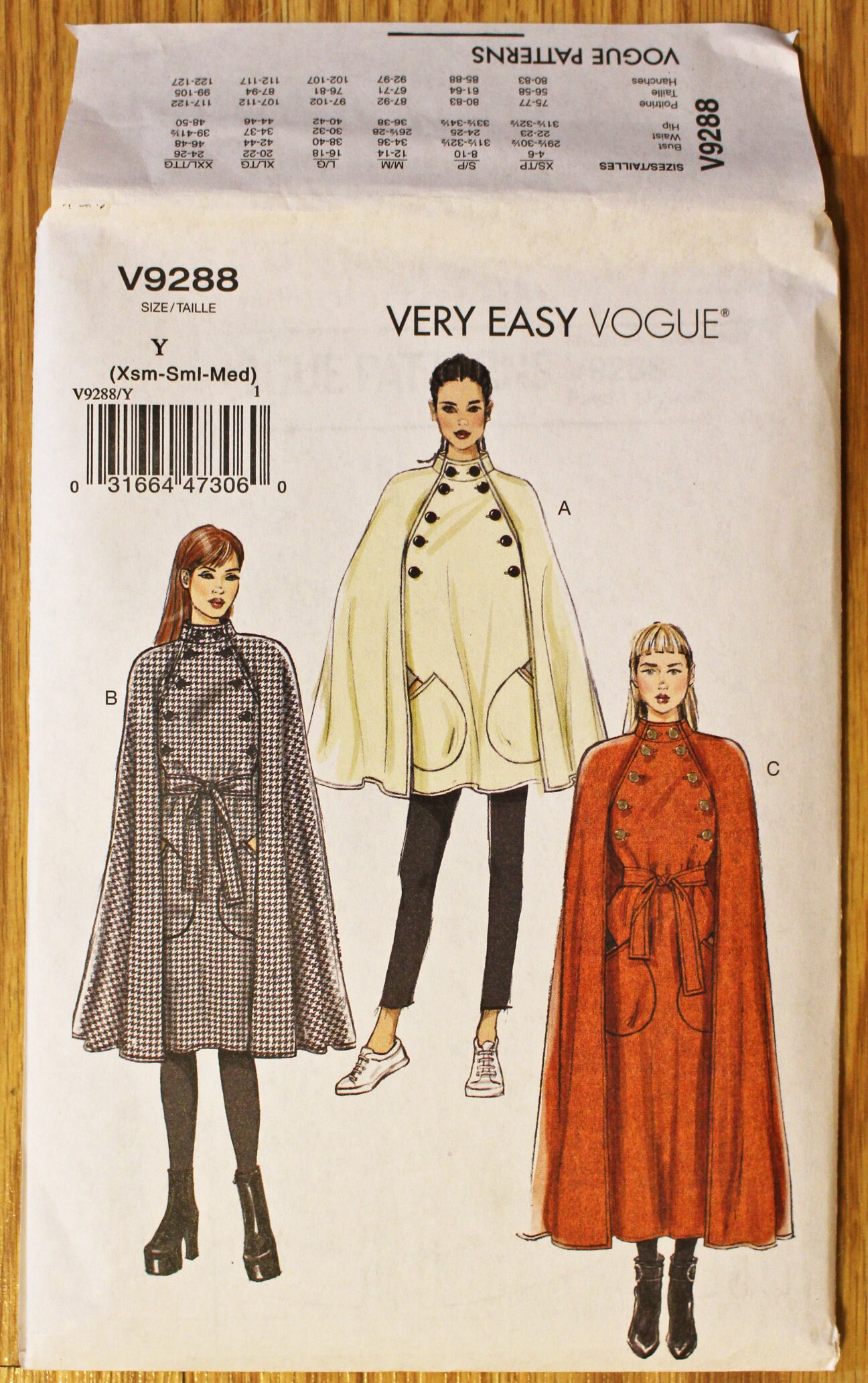 Vogue sewing pattern for cape in 3 lengths Vogue 9288 bust | Etsy