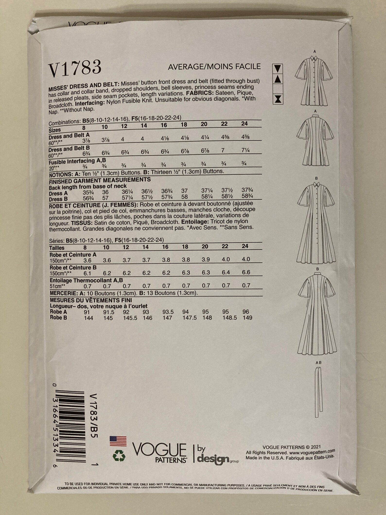 Vogue Sewing Pattern for Dress / Shirtdress Vogue 1783 - Etsy