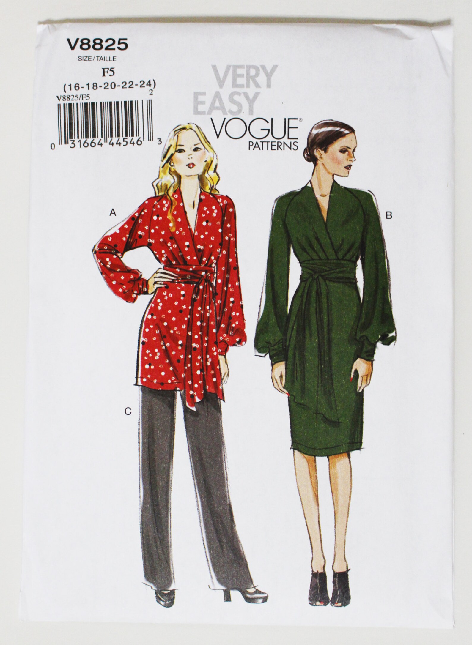 Vogue Sewing Pattern for Wrap Dress / Top & Pants - Vogue 8825 - Bust ...