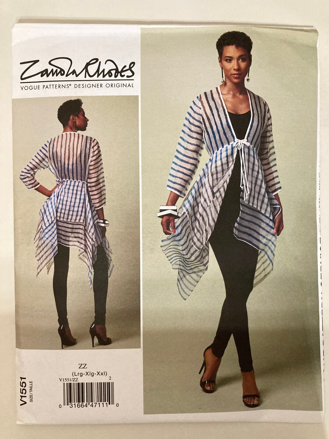 Designer Zandra Rhodes Sewing Pattern for Cover-up - Vogue 1551 - Bust ...