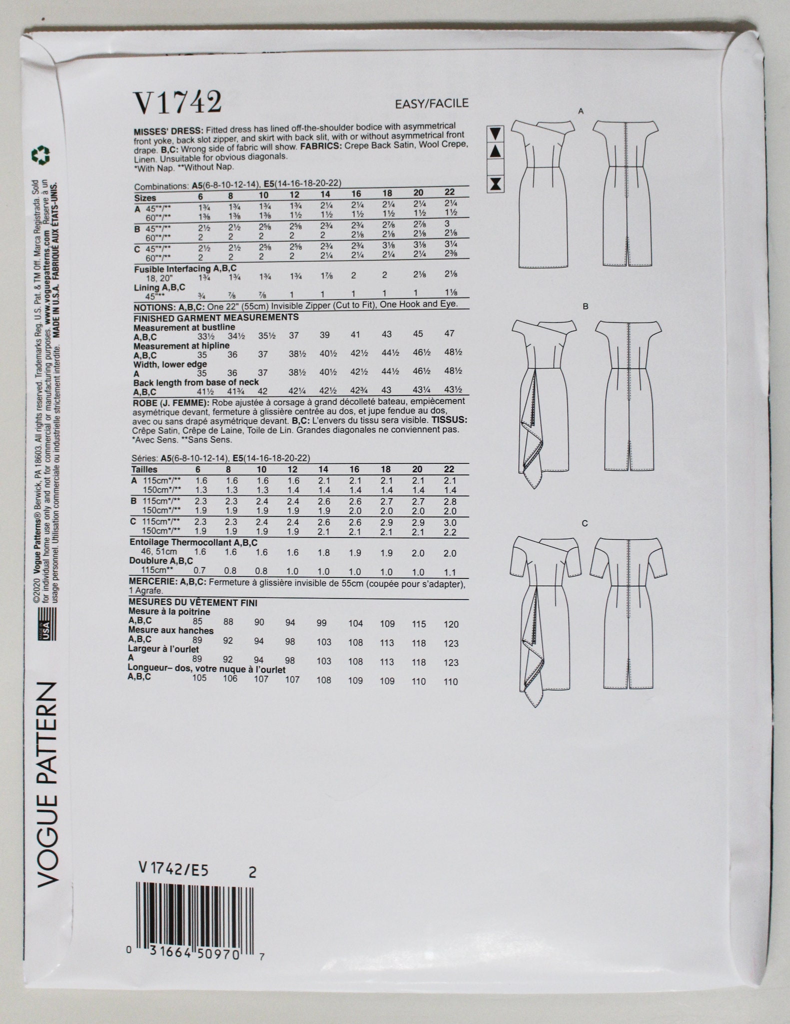 Vogue Sewing Pattern for Designer-inspired Dress Vogue 1742 formerly ...