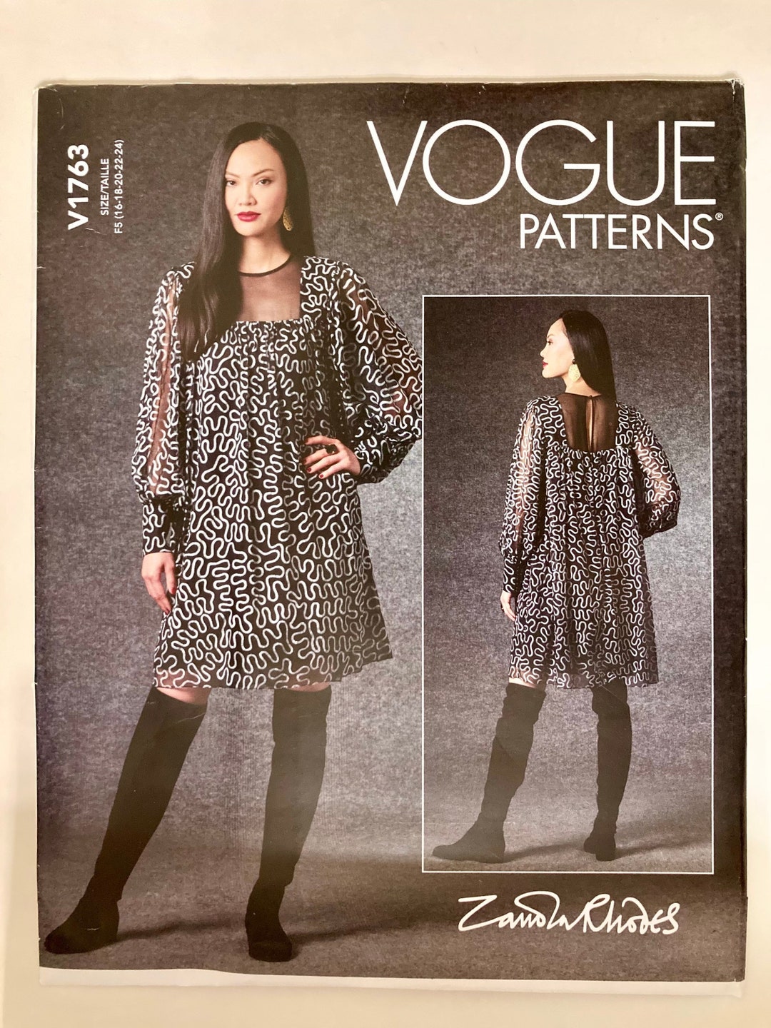 Designer Zandra Rhodes Sewing Pattern for Dress, Vogue 1763, Bust 38 to ...