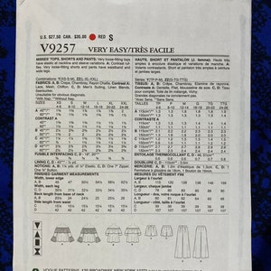 Vogue Sewing Pattern for Top Pants and Shorts - Vogue 9257 - Very Easy ...