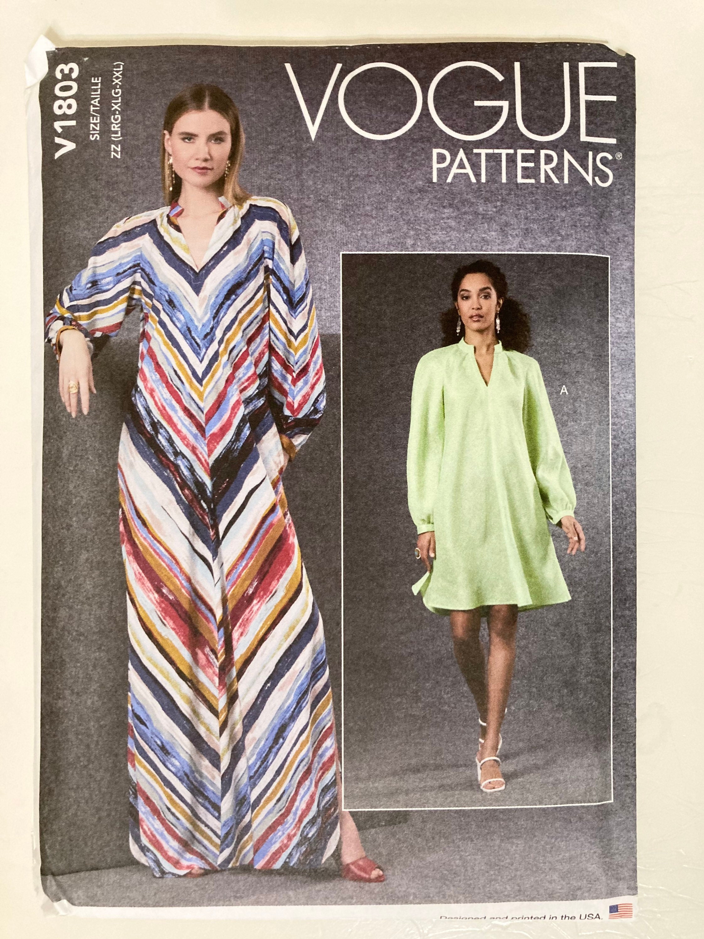 Vogue Sewing Pattern for Dress in 2 Lengths - Vogue 1803 - Sizes L XL ...