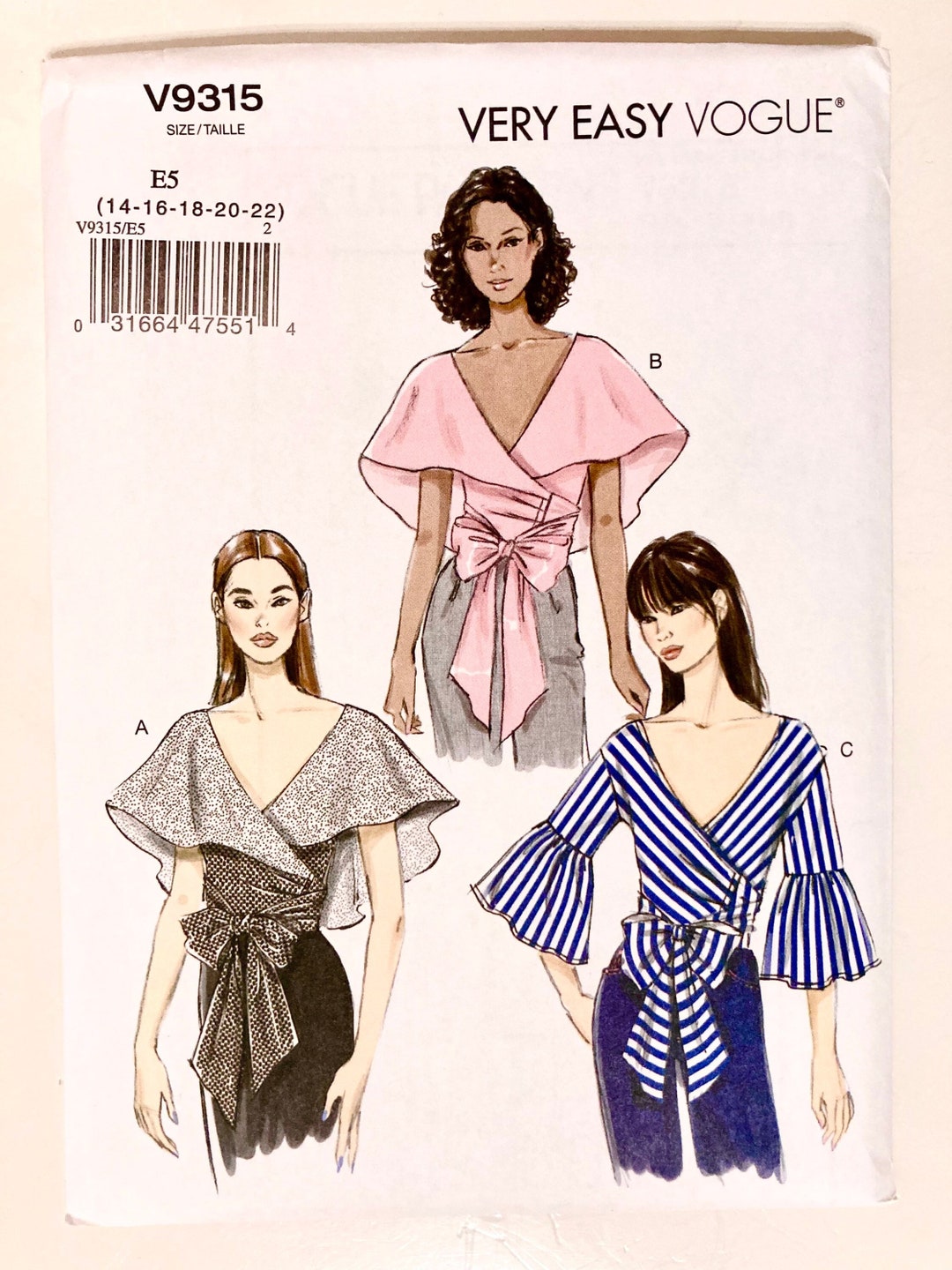 Vogue Sewing Pattern for Women's Top, Vogue 9315, Very Easy, Bust 36 to ...