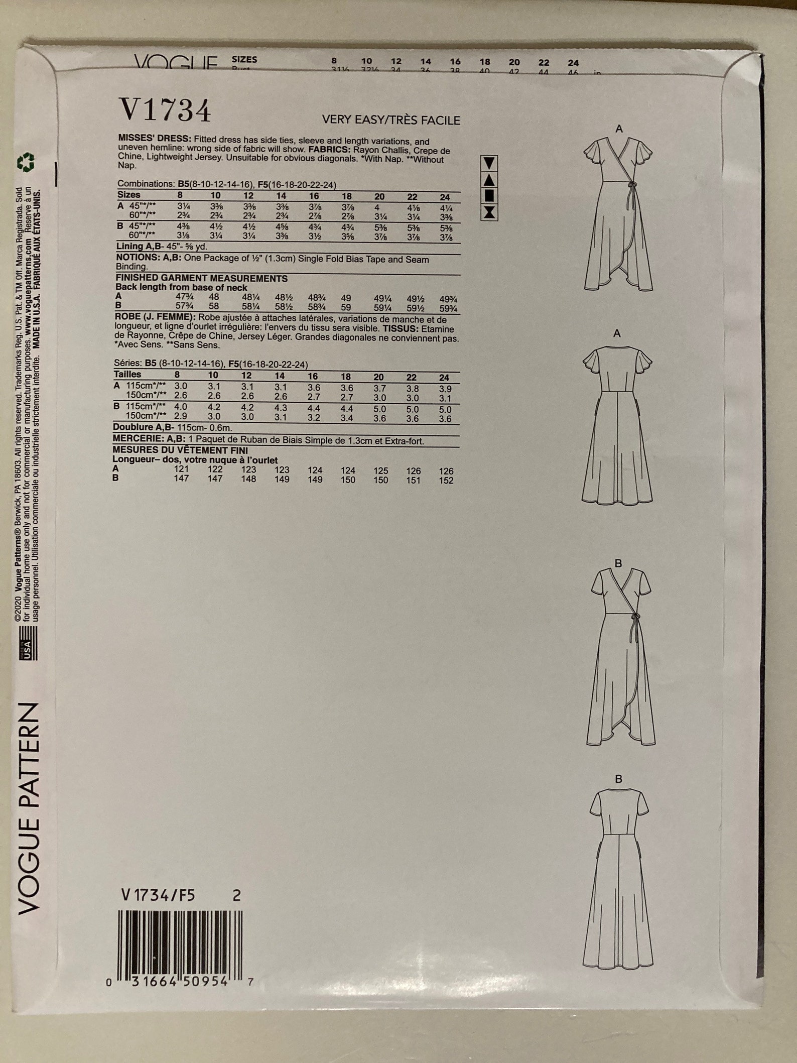 Vogue Sewing Pattern for Romantic Wrap Dress Vogue 1734 - Etsy