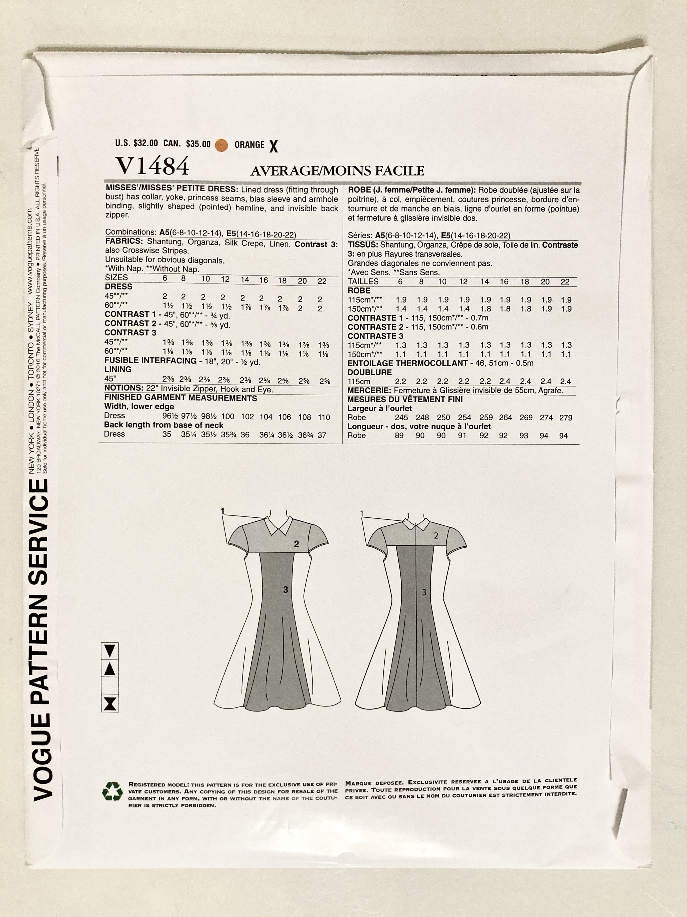 Designer Zandra Rhodes Sewing Pattern for Dress Vogue 1484 Bust 30.5 to ...