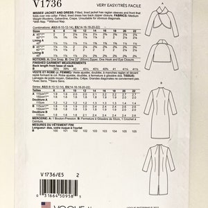 Vogue Sewing Pattern for Dress and Jacket Vogue 1736 Formerly Vogue ...