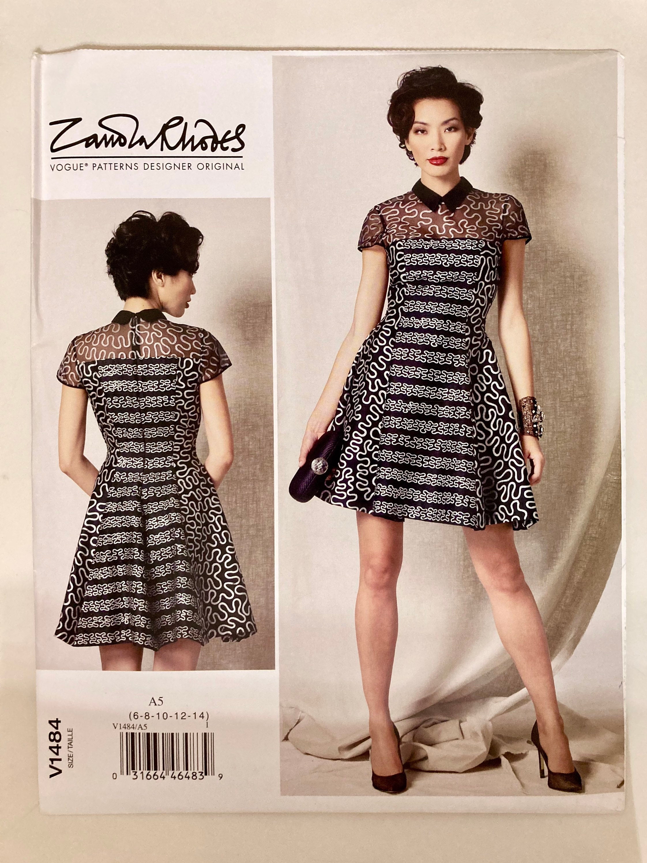 Designer Zandra Rhodes Sewing Pattern for Dress Vogue 1484 Bust 30.5 to ...