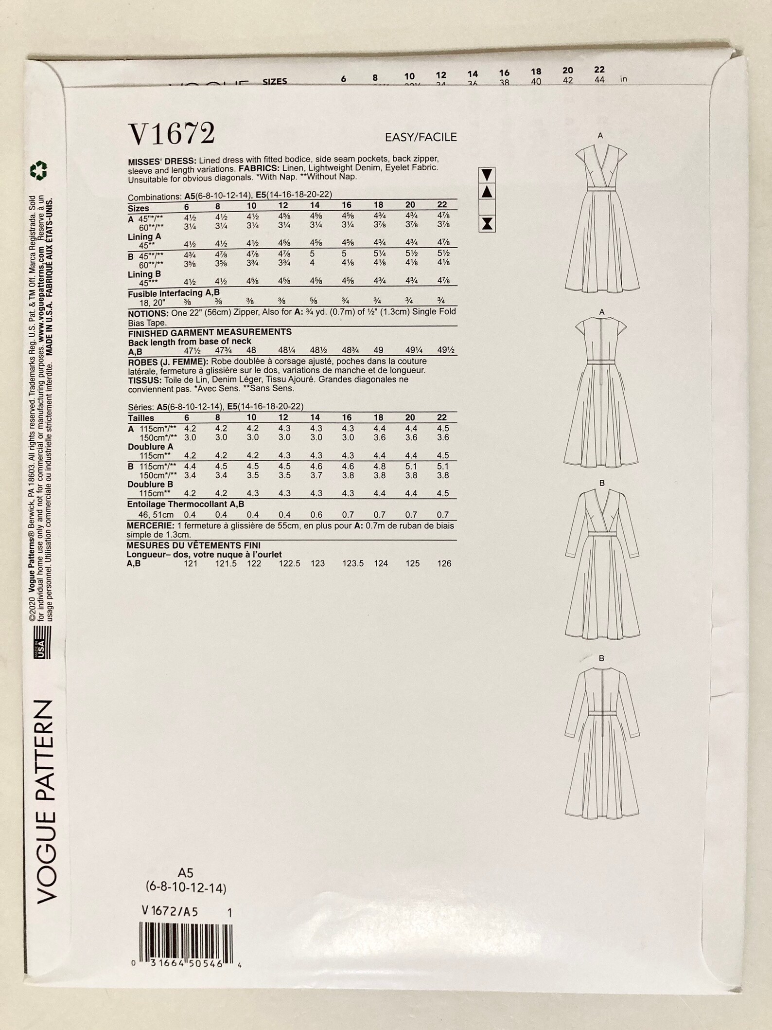 Vogue Sewing Pattern for Beautiful Dress With Sleeve Options - Etsy