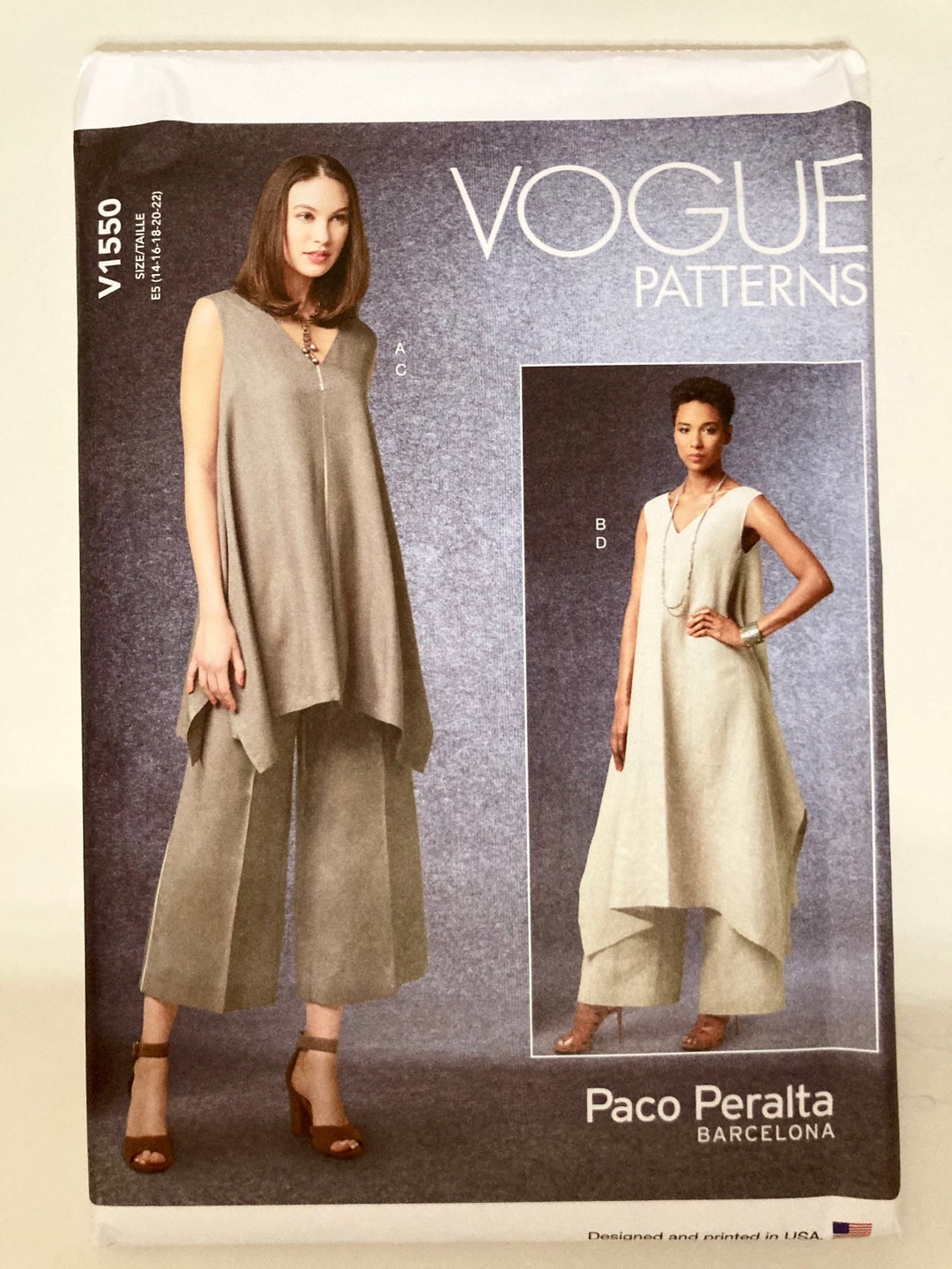 Designer Paco Peralta Sewing Pattern for Tops / Tunics and Wide Leg Pants - Vogue 1550 - Sizes ...