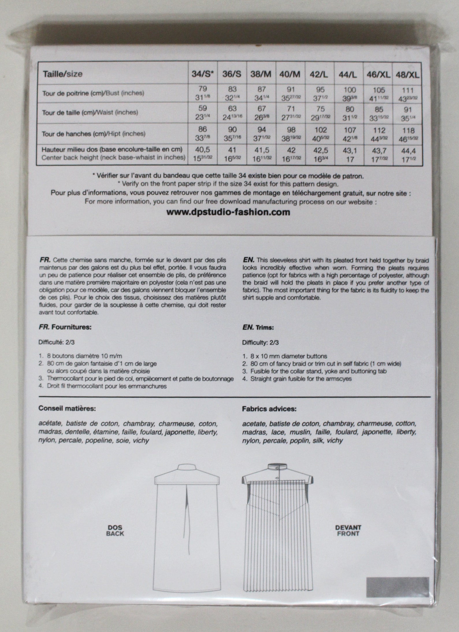 Dp Studio Sewing Pattern for Pleated Shirt - Le 503 - Instructions in ...