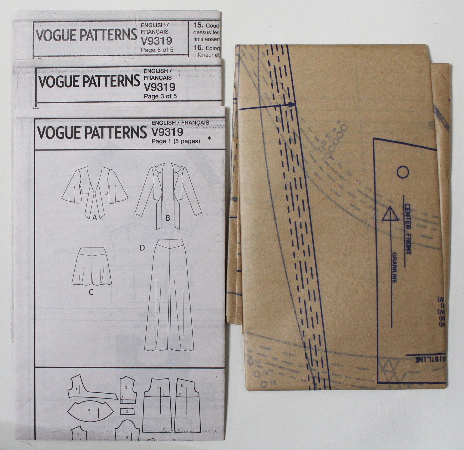 Vogue Sewing Pattern for Shorts & Wide Leg Pants and Tie-front Top ...