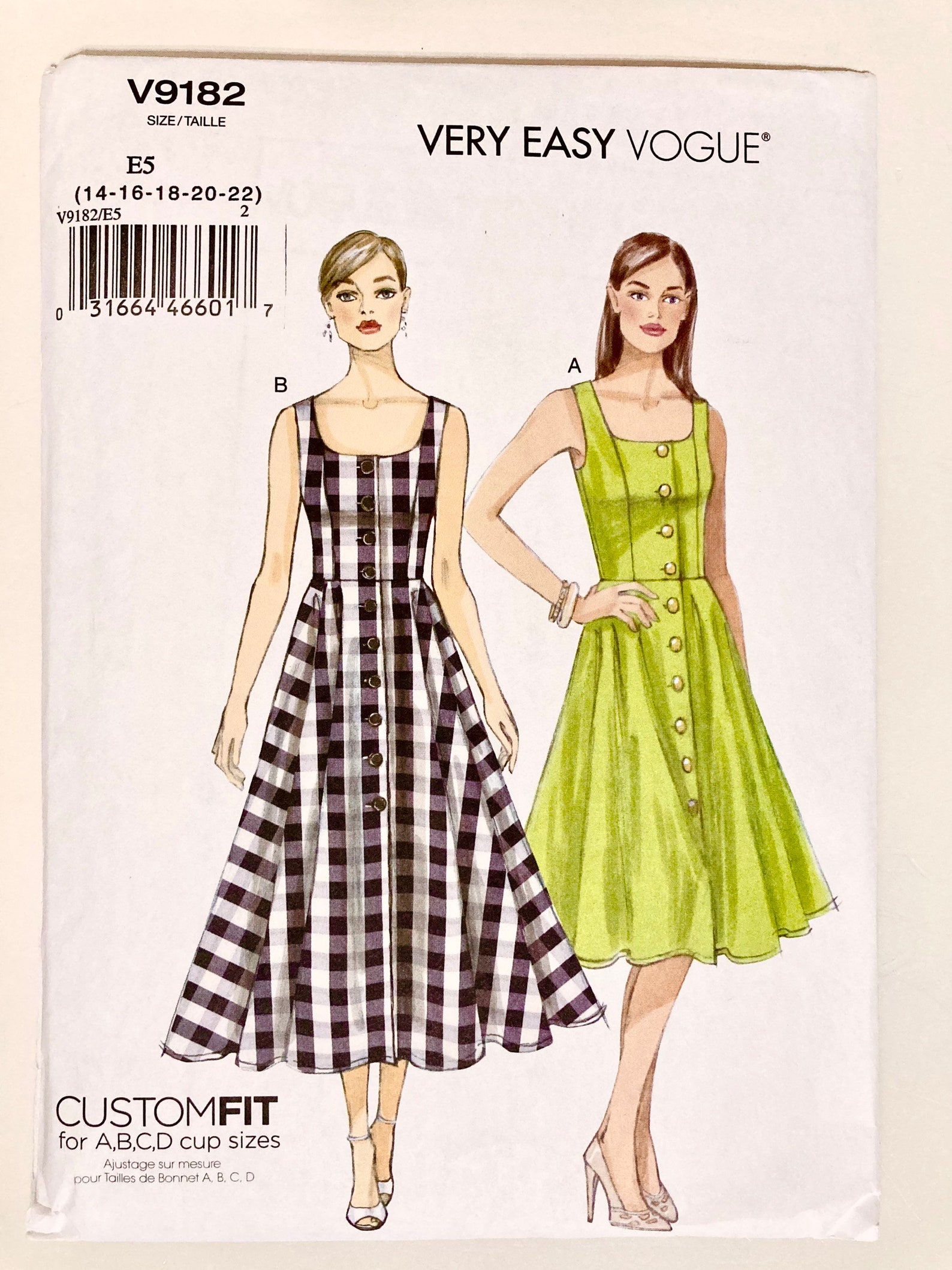 Vogue Sewing Pattern for Dress - Vogue 9182 - Bust 36 to 44 - Sizes 14 ...