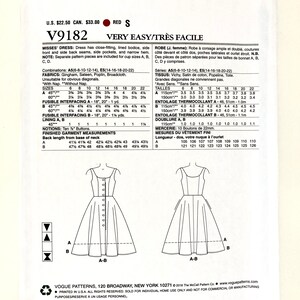 Vogue Sewing Pattern for Dress - Vogue 9182 - Bust 30.5 to 36 - Sizes 6 ...