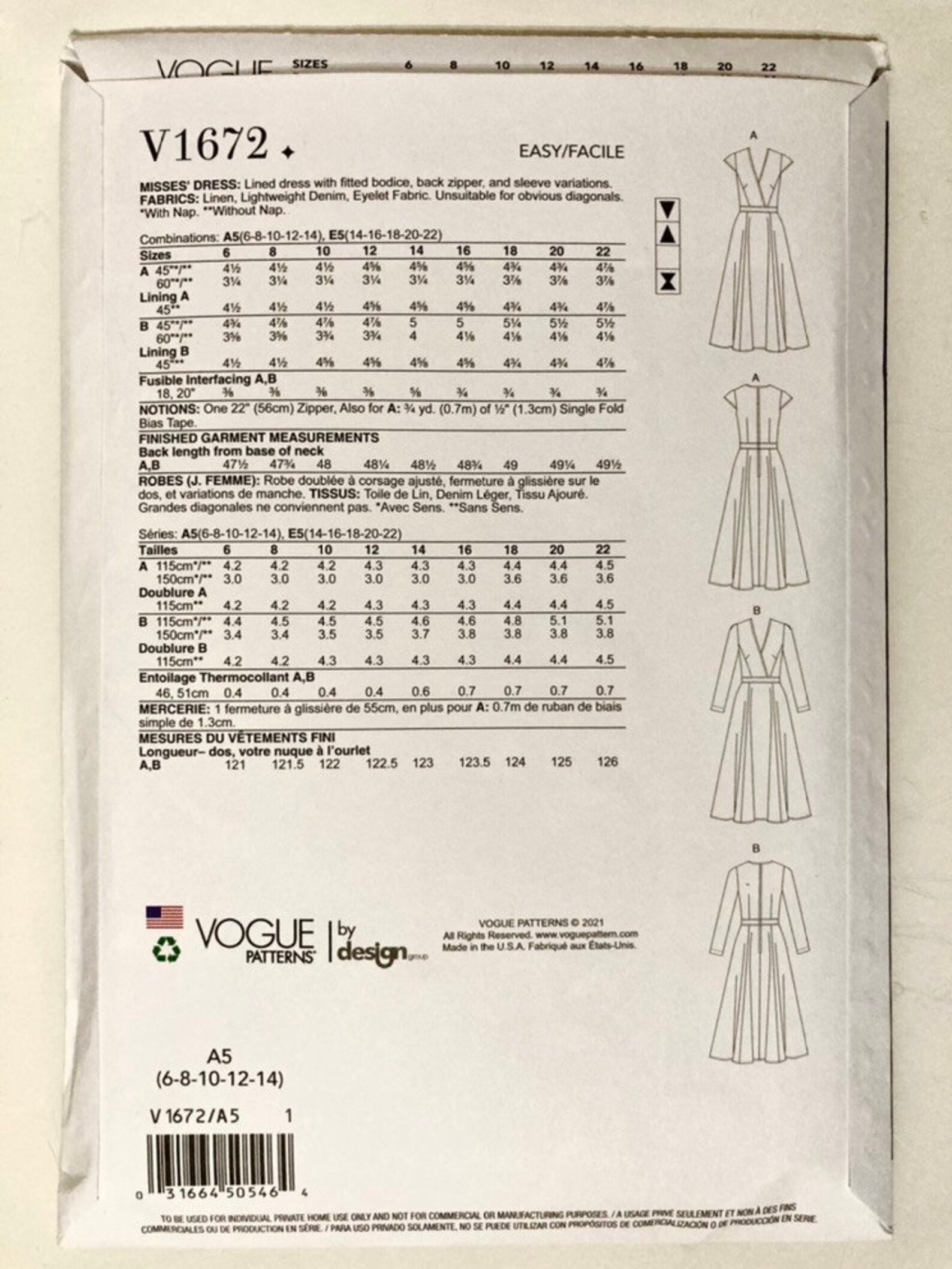 Vogue Sewing Pattern for Beautiful Dress With Sleeve Options - Vogue ...