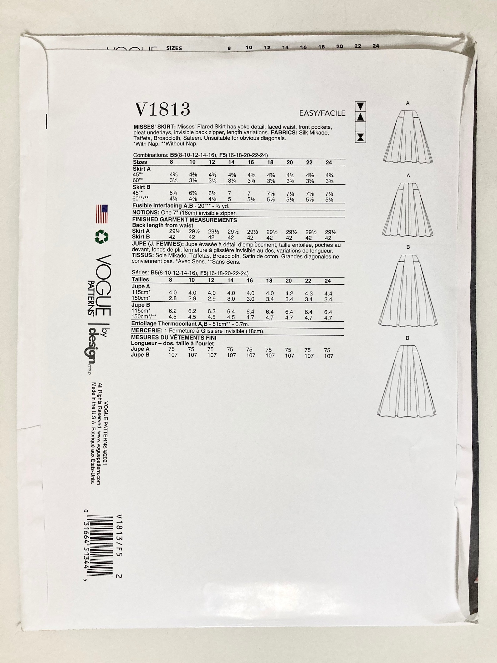 Sewing Pattern for Skirt Vogue 1813 Easy Sizes 16 to 24 - Etsy