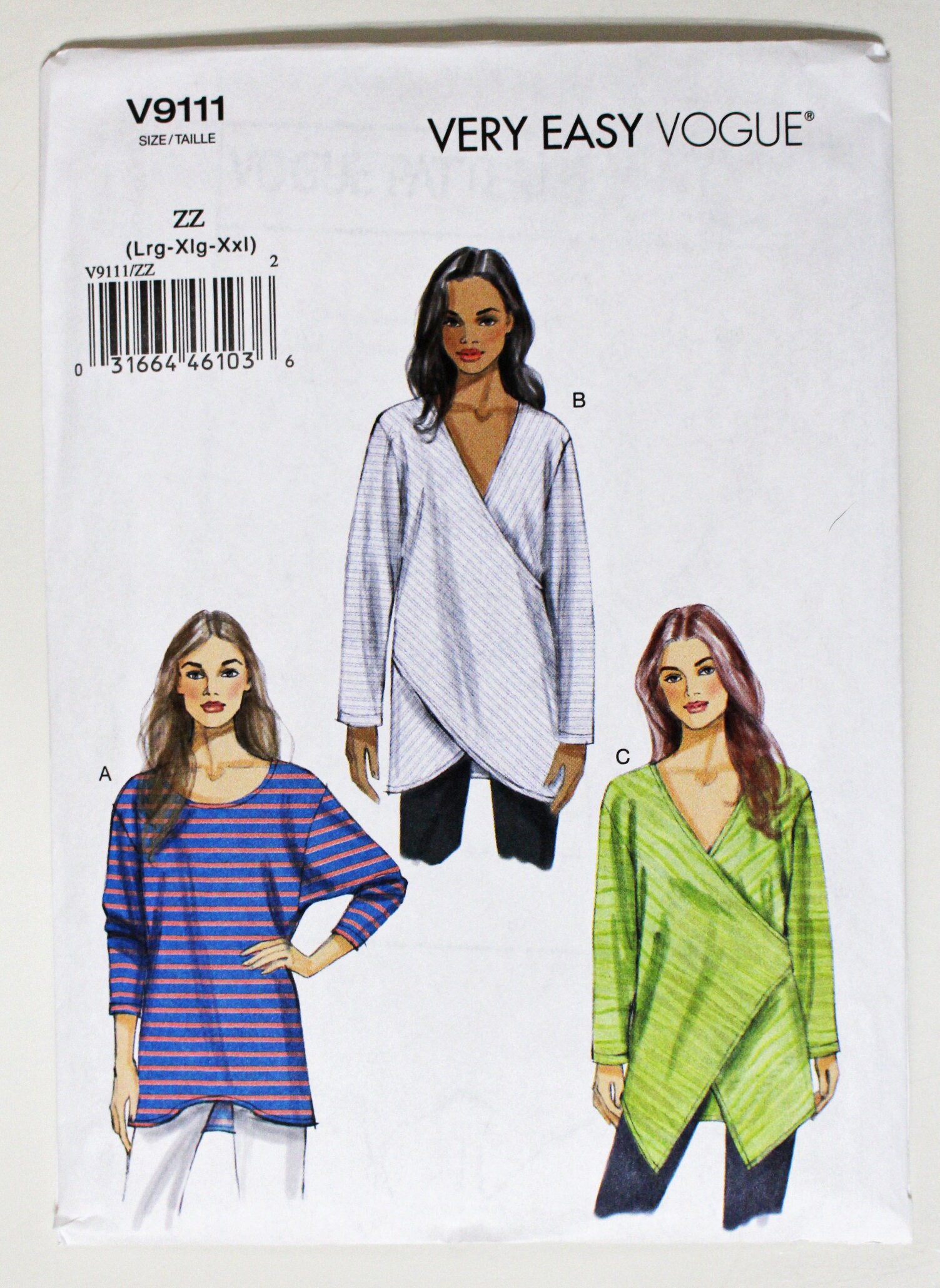 Vogue Sewing Pattern for Top in 3 Styles - Vogue 9111 - Sizes L and XL ...