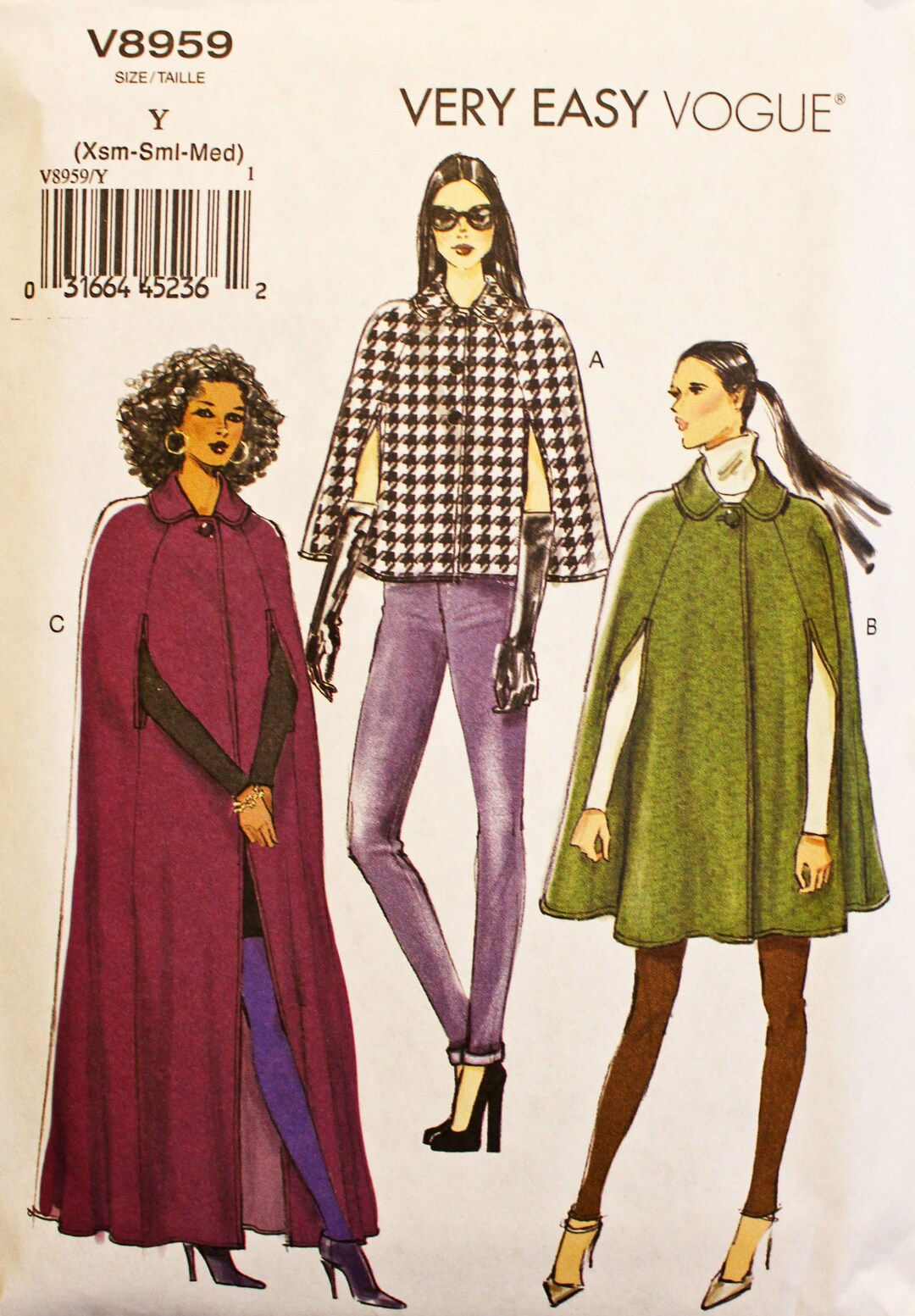 Vogue Sewing Pattern for Cape in 3 Lengths - Vogue 8959 - up to Bust 36 - Sizes XS S & M - UNCUT ...