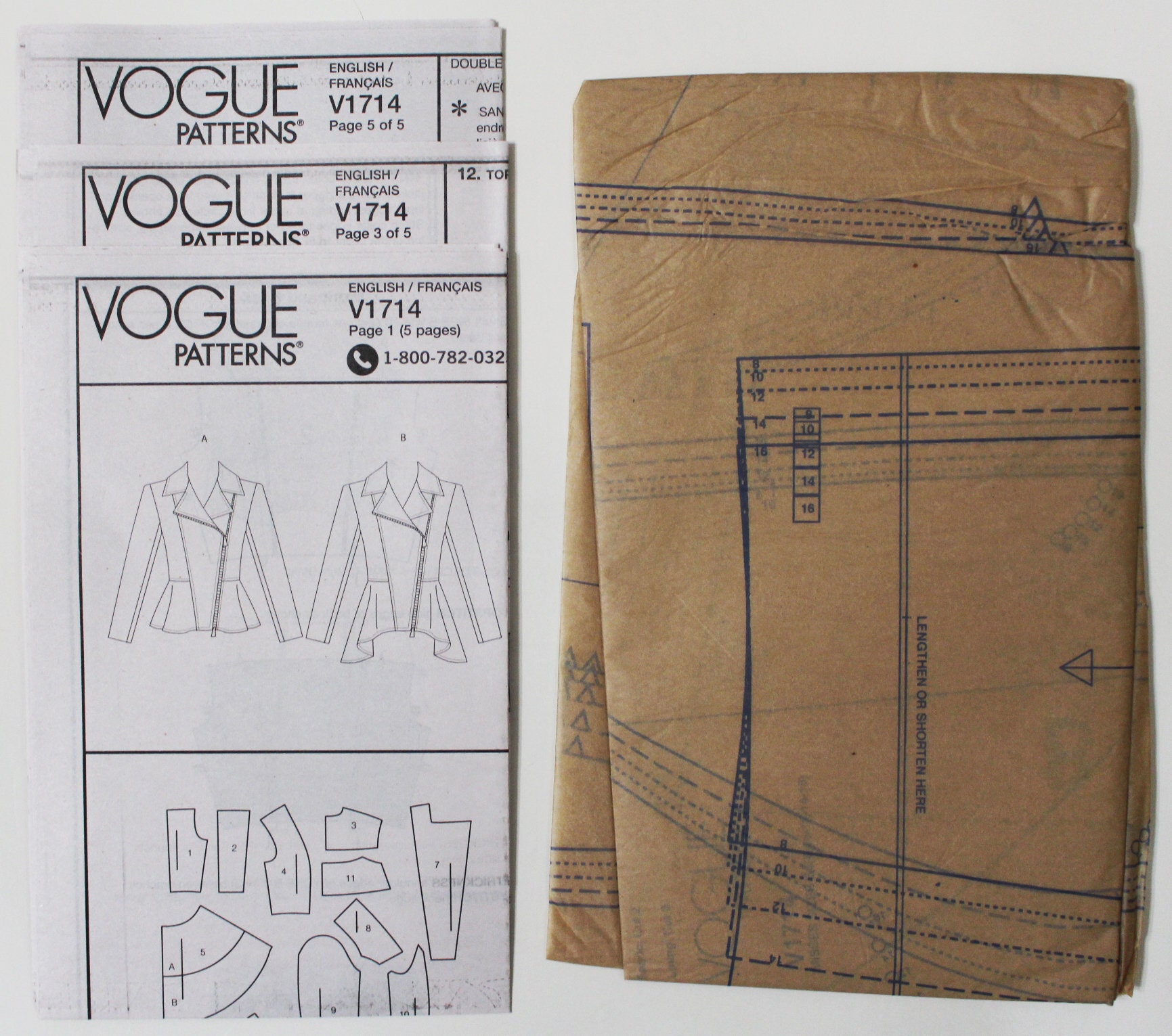 Vogue Sewing Pattern for Jacket With Peplum in 2 Lengths Vogue 1714 ...
