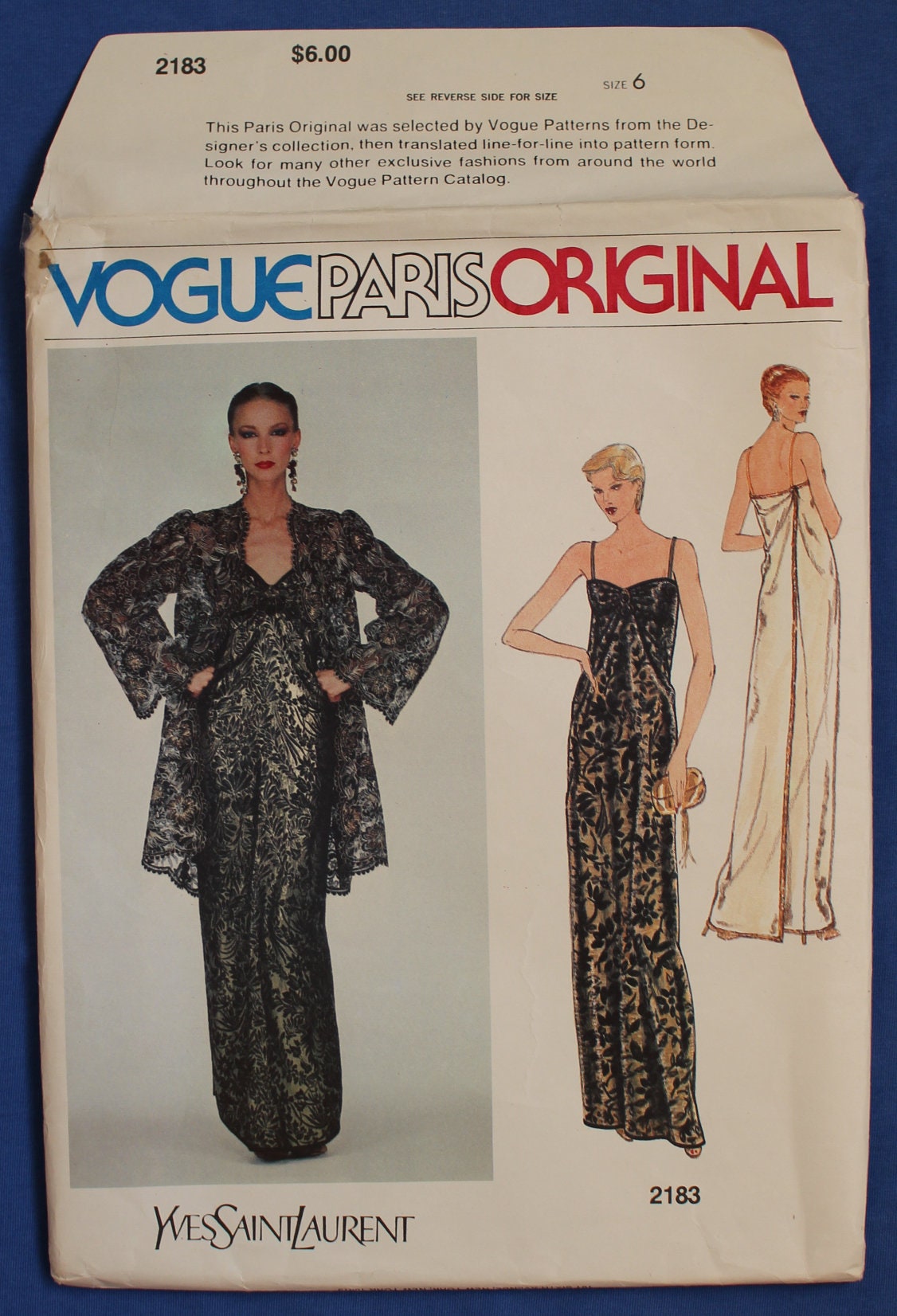 Designer Yves Saint Laurent – Vintage Sewing Pattern for Dress / Gown ...