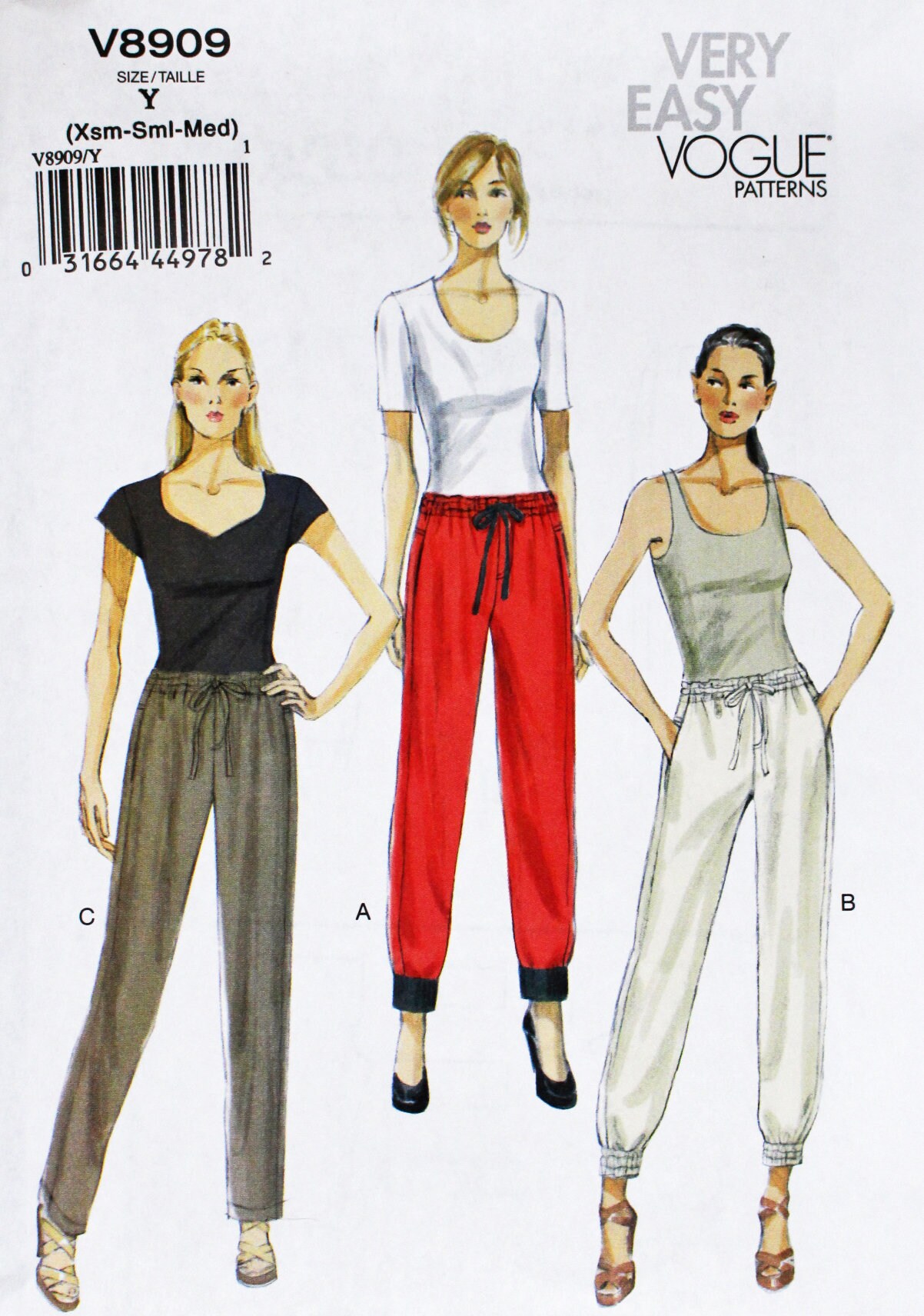 Vogue Sewing Pattern for Women's Jogger Style Pants Vogue 8909 Hip 31.5 ...