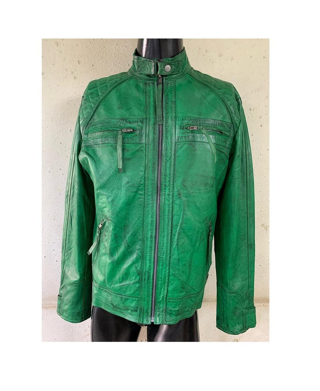 Mens Green Leather Jacket | Genuine Sheepskin Leather Jacket | Men ...