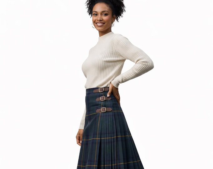 Women’s Scottish Tartan Kilt Skirt • High Waist Pleated Midi Skirt ...