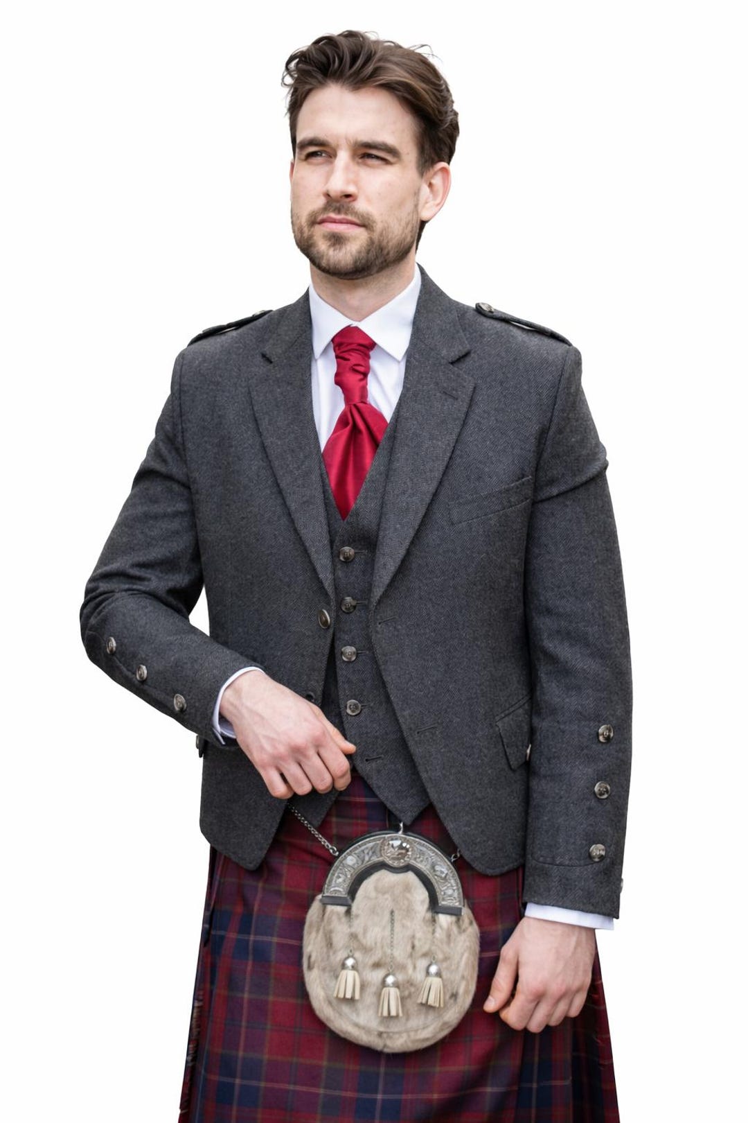 Charcoal Grey Tweed Kilt Jacket for Men Scottish Highland Outfit Argyll ...